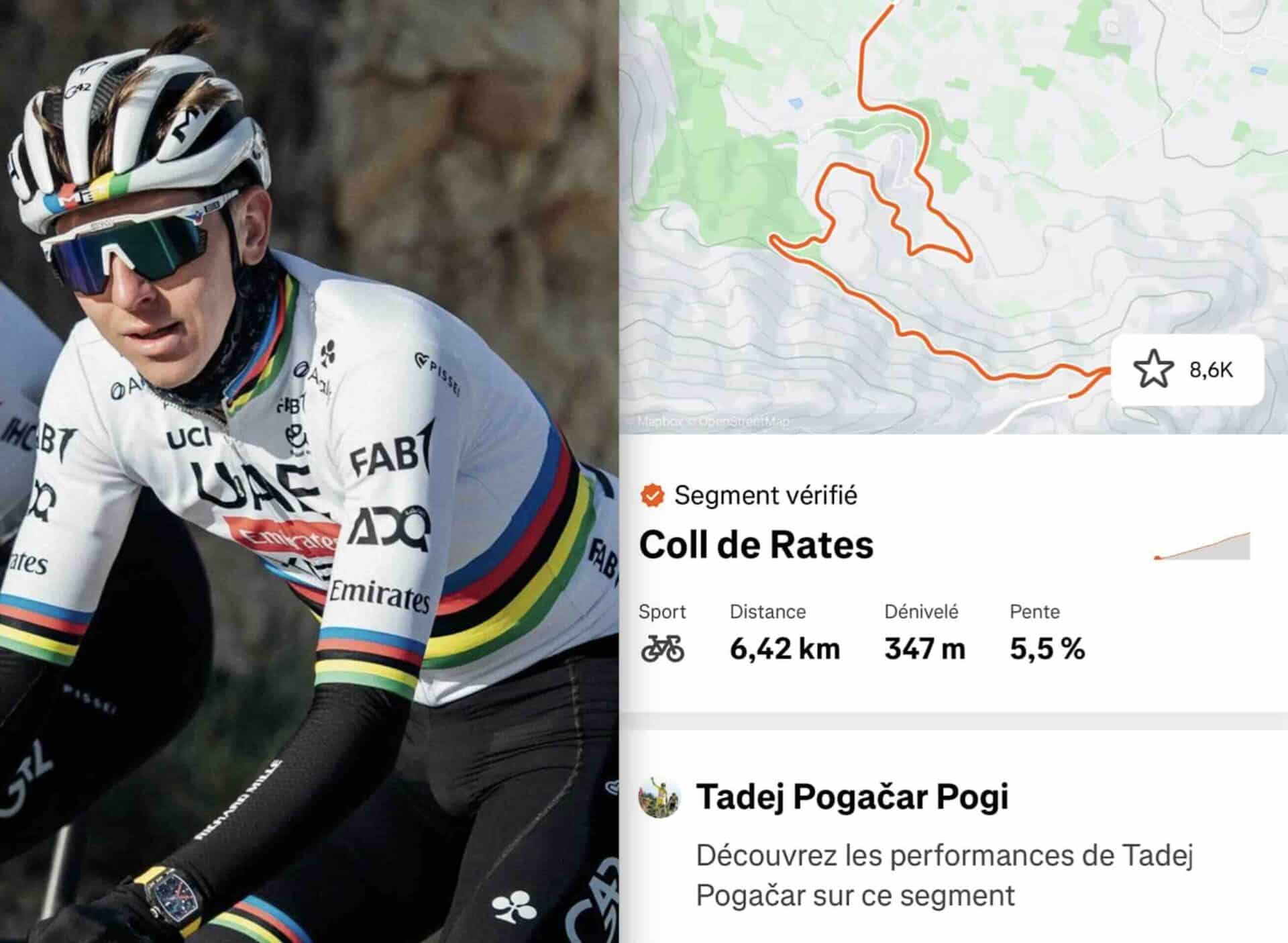 Tadej Pogacar pulvérise le chrono sur le Coll de Rates : un message ...
