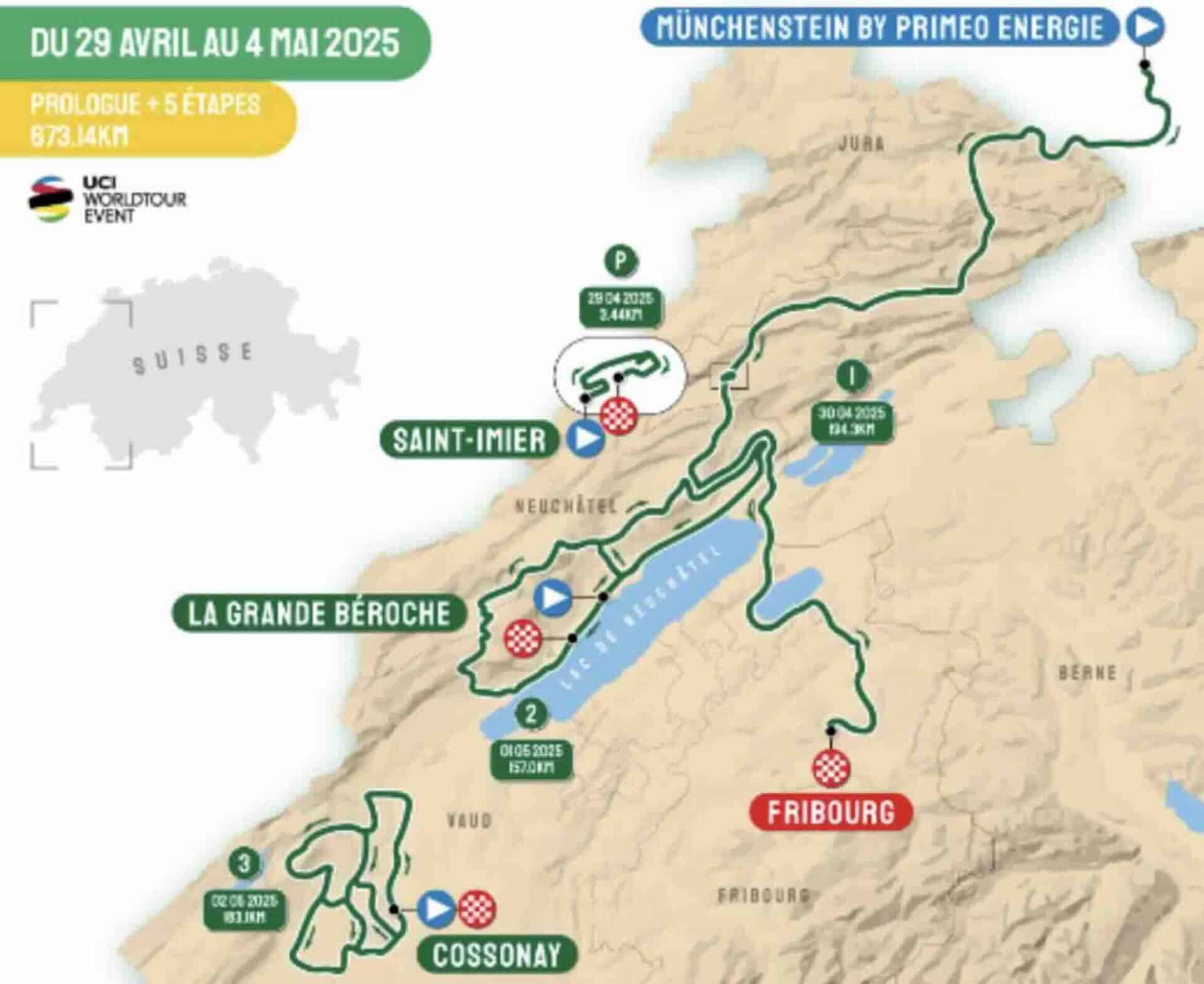 Tour de Romandie 2025 : Les profils des étapes et parcours complet